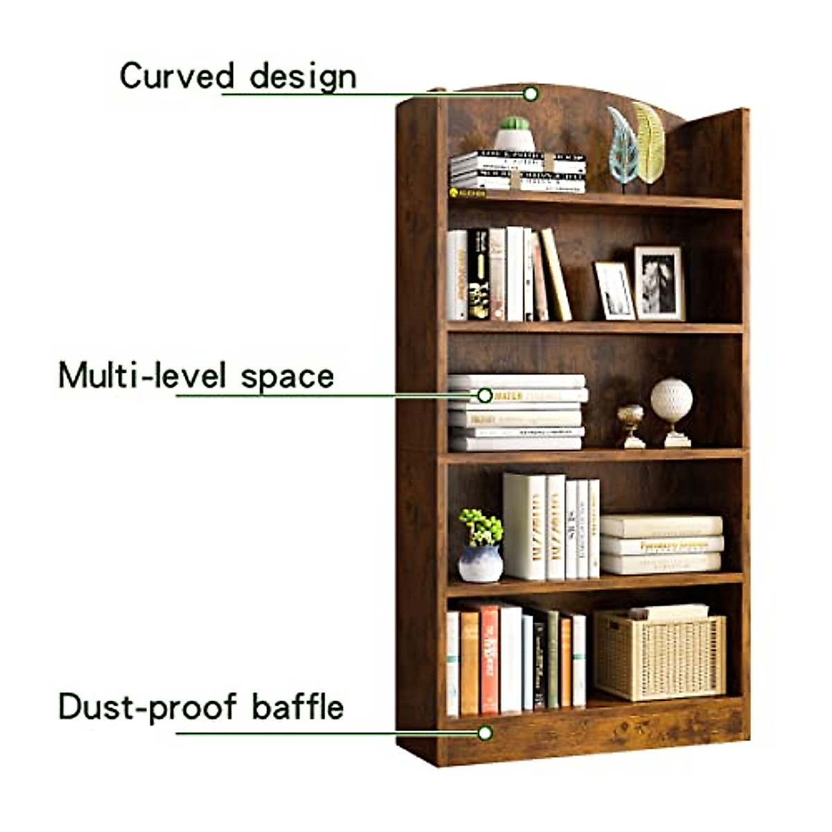 MIN WIN 5-Tier Open Bookcase and Bookshelf, 47.24" Tall Shelf Wood Bookcase with Storage Rack Shelf,Standing Display Shelf Units for Home Office, Living Room, Entryway, Kitchen-Antique