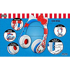 eKids Hello Kitty Kids Bluetooth Headphones, Wireless Headphones with Microphone Includes Aux Cord, Volume Reduced Kids Foldable Headphones for School, Home, or Travel