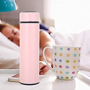 Thermos Cup 500ml Stainless Steel LED Vacuum Cup, Insulated Water Bottle with Temperature Measurement Coffee Tumbler, Excellent anti leakage design, rust proof, durable ( Pink)