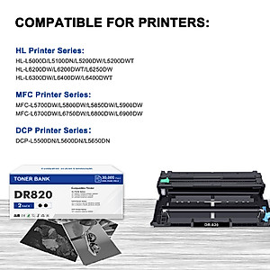 Toner Bank Compatible Drum Unit Replacement for Brother DR820 DR-820 DR 820 for Brother MFC-L5850DW HL-L6200DW HLL6200DW L6200DW MFC-L5900DW MFC-L5700DW HL-L5200DW L5200DWT Printer Drum Unit 2PK