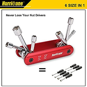 HURRICANE 6 in 1 Folding Nut Driver Set SAE, Hex Nut Driver Set, Cr-V Steel Shank. Premium Portable Premium Aluminum Handle. Easy to Carry Out, 3/16, 1/4, 5/16, 11/32, 3/8, 7/16 inch