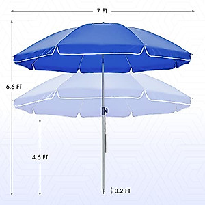 LE CONTE 7FT Beach Umbrella with Sand Anchor, SPF60+ Portable Sunshade Umbrella with Tilt Mechanism, Air Vents Design, Carry Bag for Outdoor Garden (Blue)