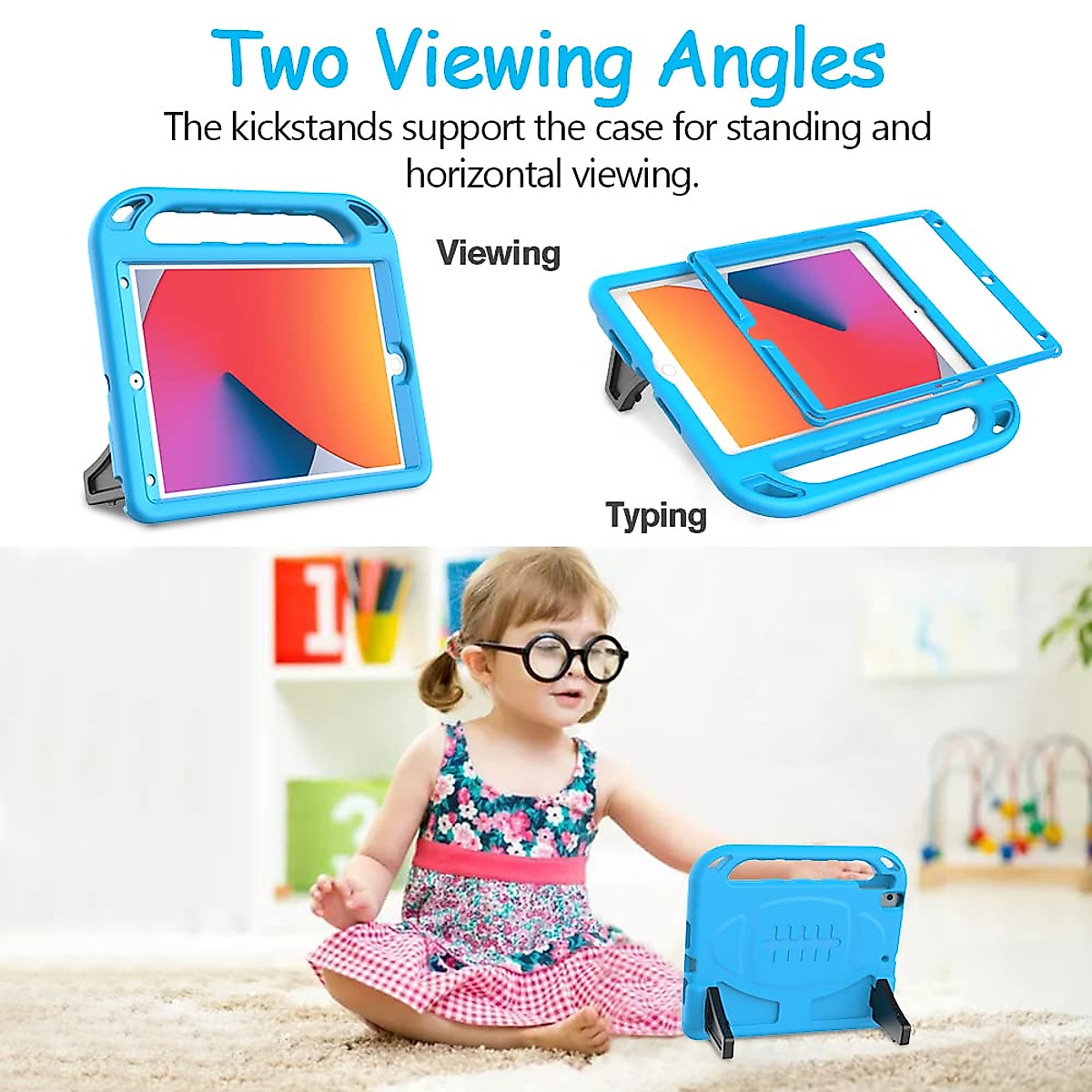 eTopxizu Kids Case with Built-in Screen Protector for New iPad 10.2 Inch 2021/2020/2019 (9th/8th/7th Gen), Shockproof Handle Stand Case for 2021/2020/2019 iPad 10.2, iPad Air 3 10.5 2019, Blue