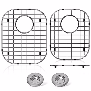 2Pack Sink Protector Grid 13"x16"and 11.2"x14.5", 304 Stainless Steel Sink Protectors for Kitchen Sink, Rust Resistant Metal Kitchen Sink Grid with 2Pack Sink Strainers (Rear Drain/4Pack)