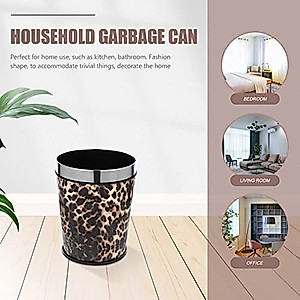 Kitchen Waste Bins Waste Basket Round Trash Can Retro Waste Basket Small Waste Paper Basket 5L Bathroom Garbage Bin Leopard Dustbin for Home Office Living Room Trash Cans Recycling Bin