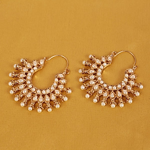 NEW! Touchstone Indian Bollywood Exclusively Handcrafted Traditional Pearls Designer Jewelry Earrings In Antique Gold Tone for Women.