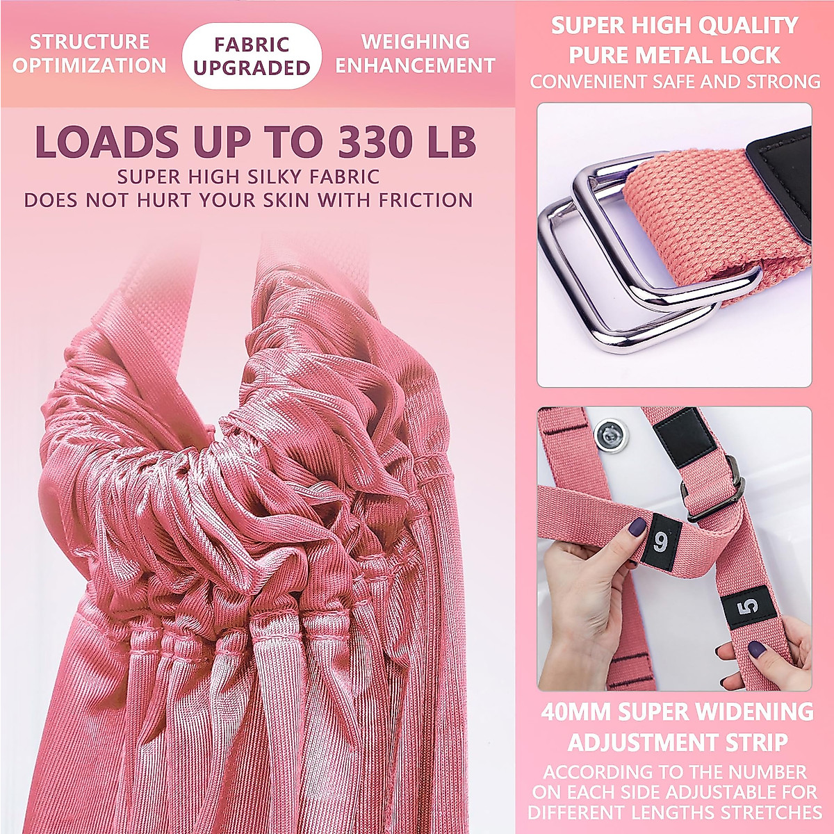 Yoga Stretching Strap, Leg stretcher Backbend Assist Trainer Enhance Body Flexibility Stretch Strap with Aerial Yoga Swing Great for Ballet Yoga Cheerleading Normal Exercise Stretching (Pink)