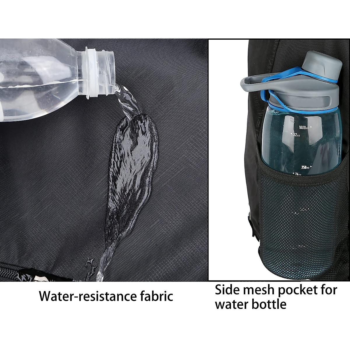 Mouteenoo Sport Gym Backpack Shoes Compartment Drawstring Backpack Men Women (Black/Black)