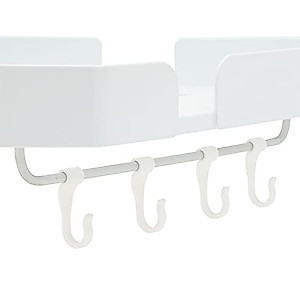 Juvale Bathroom Corner Shelves with Hooks, Wall Mounted Shower Caddy Shelf (White, 2 Sets)