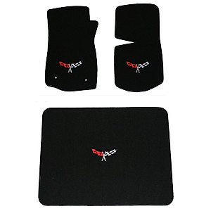1968-82 C3 Corvette Classic Loop Black Front Floor & Rear Deck Mat Combo Set with Crossed Flags Logo
