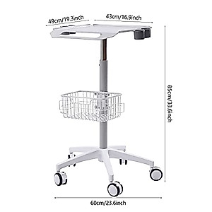 Mobile Trolley Cart,Multifunctional Medical Cart,Stainless Steel Rolling Lab Utility Cart,Height Adjustable Lab Cart with Wheels for Beauty Salons Spa Laboratories