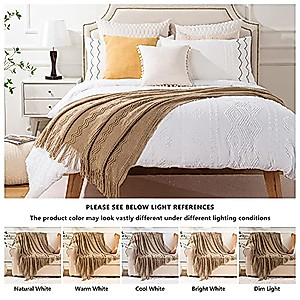 BATTILO HOME Tan Throw Blanket for Bed, Boho Decorative Tan Blanket for Couch, Taupe Throw Blanket for Home Decor, 50"x60"