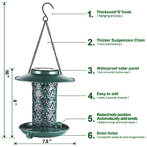 Solar Bird Feeders for Outside DesGully Metal Outdoor Hanging,Wild feeders as Gift Ideas Lovers Garden Yard Patio Cardinals (Chew-Proof,Heavy Duty Weather Resistance 2LBs)