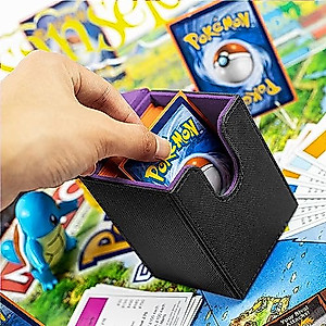 ArtBoutiq MTG Card Deck Box For Commander Deck Box With 2 Dividers, Card Storage Box Fits 100+ Single Sleeved Cards, PU Leather Strong Magnet Card Deck Case Holder for Mtg Yugioh TCG（Black/Purple）