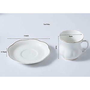 GuangYang Porcelain Tea Cups and Suacers,7ounces,Set of 4, White Cappucinuo coffee Cup with Saucer in Gift Box (Total 8 pieces)…