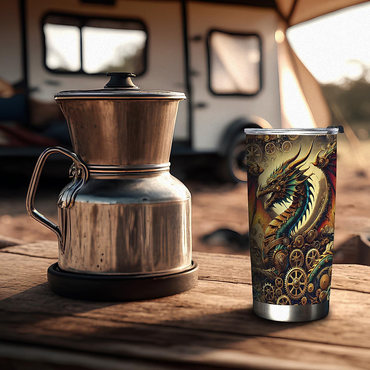 64HYDRO 20oz Steampunk Mechanical Dragon Tumbler, Engineer Mechanic Dragons, Gaming, Gamers Gifts for Dragon Lovers, Stainless Steel Double Wall Vacuum Insulated Coffee Mug, Travel Cup with Lid