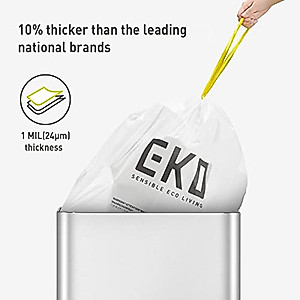 EKO Easy-Dispense Roll of 60 Count Extra-Strong Drawstring Kitchen Trash Bags - 13 Gallon Garbage Bags (40L-60L) 60 pack