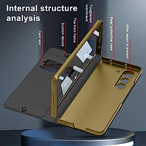 DEMCERT for Samsung Galaxy Z Fold 5 Case with [Fold5 Edition S-Pen Slot], Military Armor Cases Full Body Protective Anti-Scratch Hard Slim Leather Bracket Case with Screen Protector (Brown)