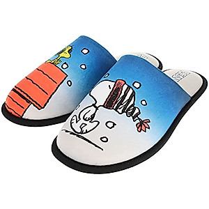 Peanuts Family Slippers, Mismatch Holiday Scuff Snoopy & Woodstock, Blue