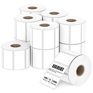 Anylabel 2.25" x 1.25" Direct Thermal Labels, White Thermal Printer Labels for Barcode, Thermal Stickers Compatible with Zebra, Rollo, Munbyn Thermal Labels Printers (12 Rolls, 1000 Labels/Roll)