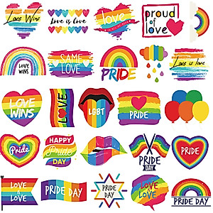 Ooopsiun 80 Pcs Rainbow Temporary Tattoos -10 Sheets Pride Tattoos Flower/Heart/Rainbow Tattoos for Pride Festivals