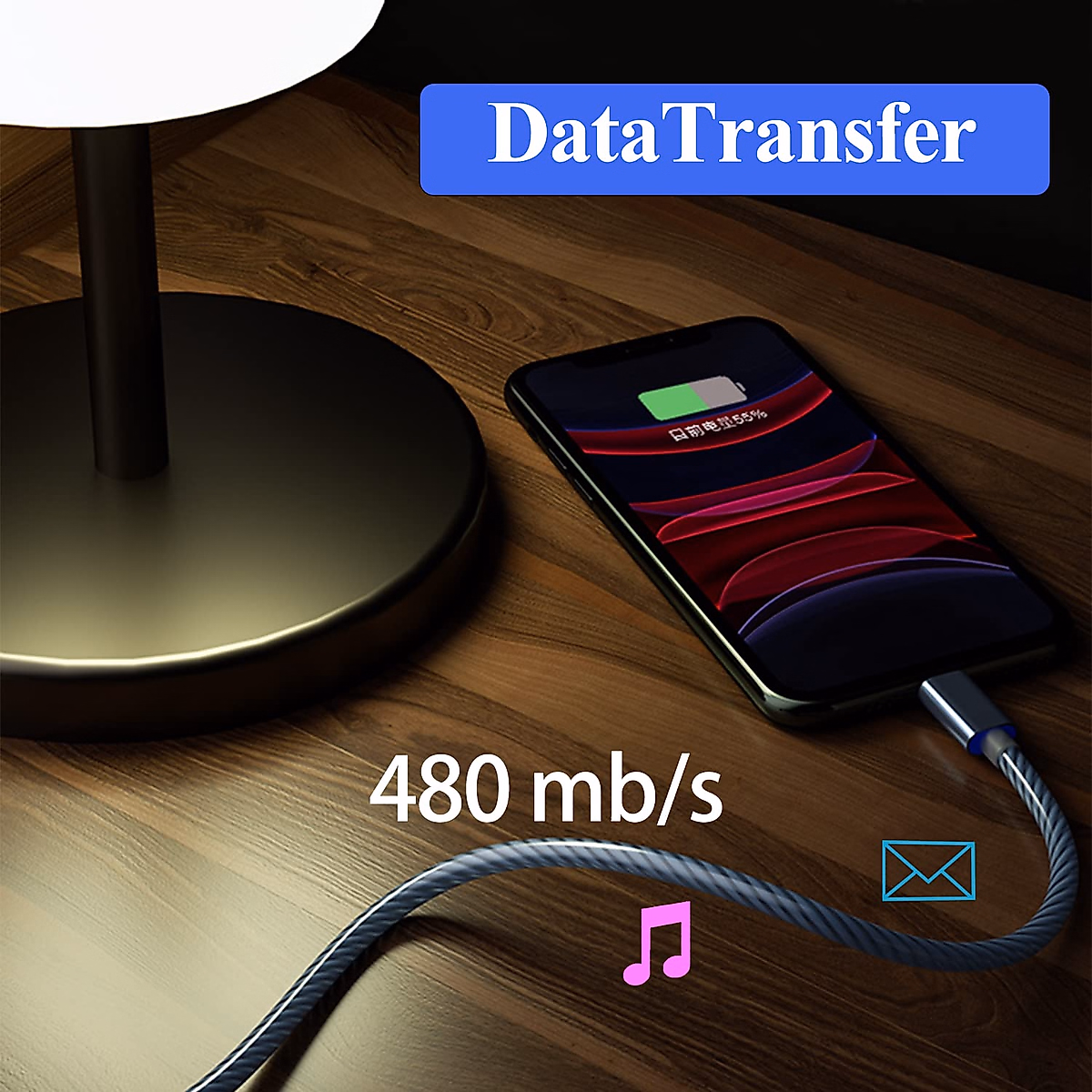 Led USB C Charging Cable 2 Packs 6FT Light Up Type C Charging Cord Fast USB C Charger Compatible with Samsung Galaxy S21 S20 S10 S9 S8 Note 20,LG V30 V20 G6 (6ft,Blue& Red)