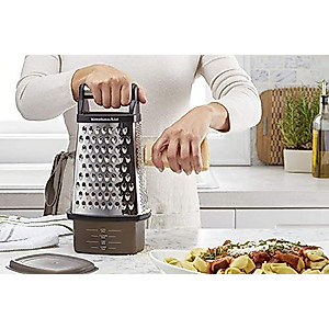 KitchenAid Gourmet 4-Sided Stainless Steel Box Grater with Detachable Storage Container, 10 inches tall, Black & Classic Multifunction Can Opener / Bottle Opener, 8.34-Inch, Black