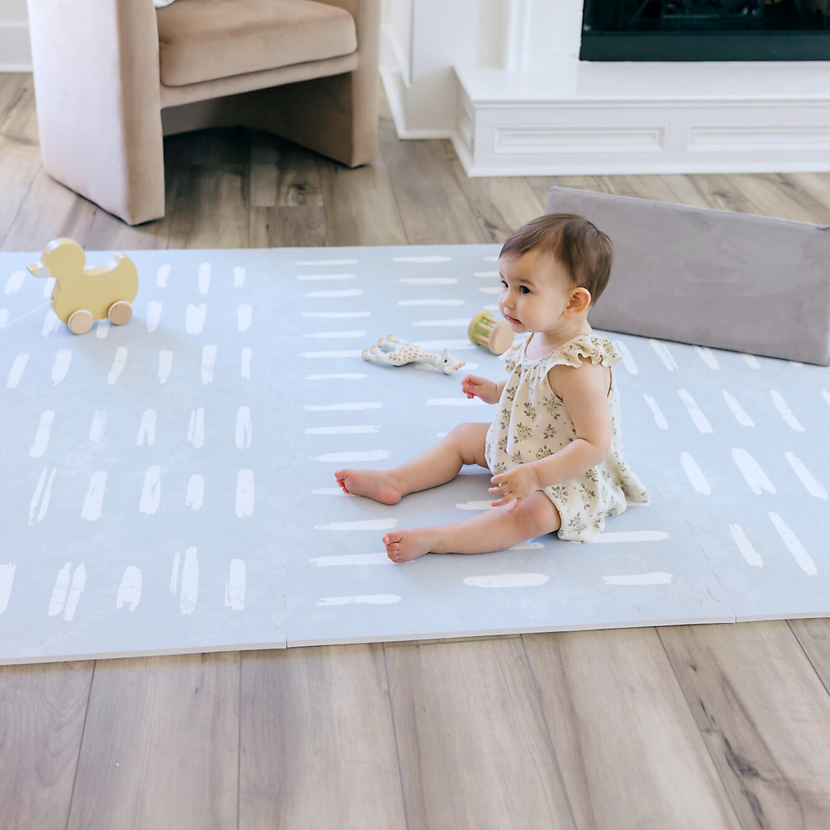 Little Landings Baby Play Mats for Floor - Shoreline (6x6ft) - Premium EVA Foam Play Mat for Babies & Toddlers - Perfect for Tummy Time, Crawling, Playroom - Stylish & Comfortable Kids Play Mat