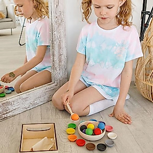 Ulanik Balls on Plates Toddler Montessori Toys for 1+ Year Old Kids Wooden Matching Game for Learning Color Sorting and Counting — 12 Balls, 1.18 in