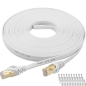 Cat 8 Ethernet Cable 100 Ft Cat8 Internet Cable Flat Gigabit High Speed Shielded RJ45 LAN Cable White