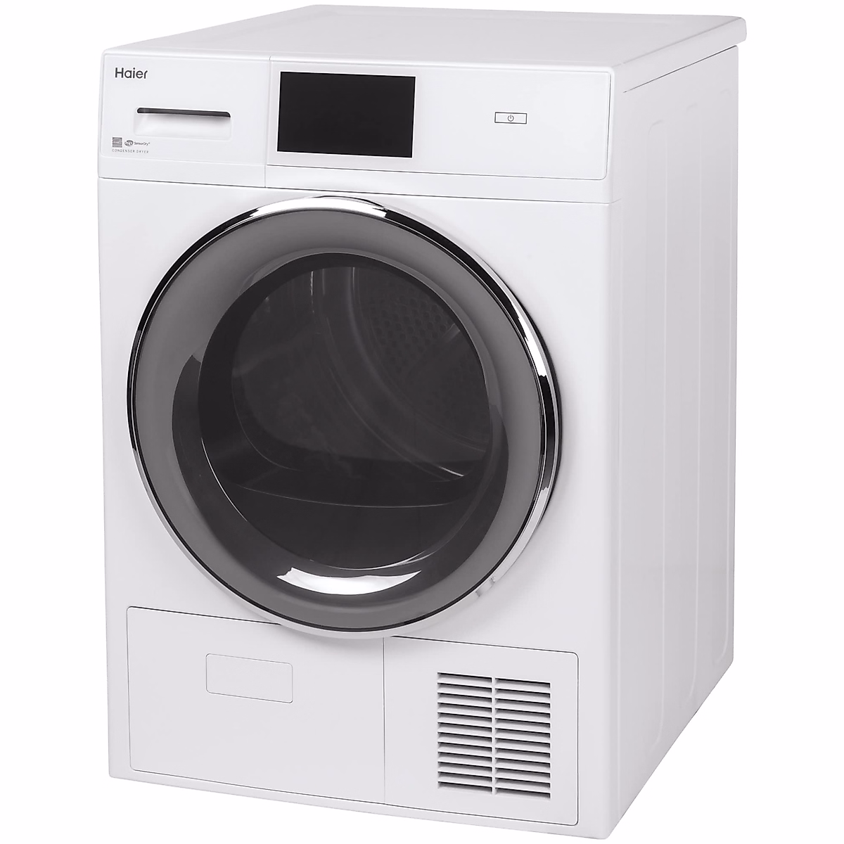 Haier QFT15ESSNWW 24" Ventless Condenser Frontload Electric Dryer with 4.1 cu. ft. Capacity 16 Cycles Auto-Sensing Moisture Sensor Reversible Doors in White