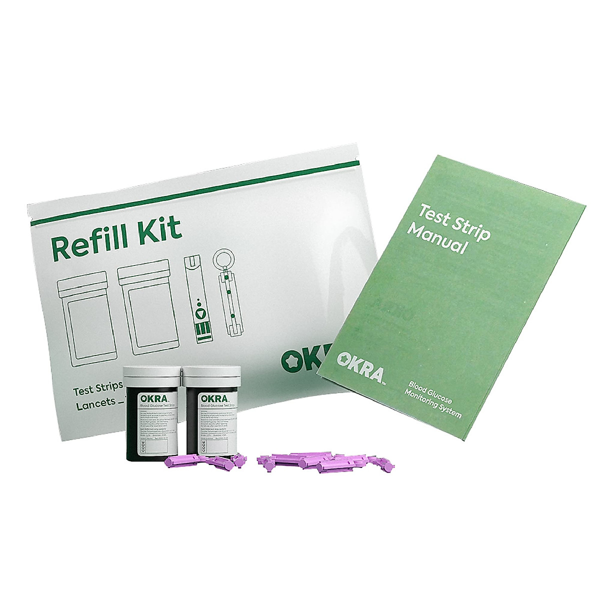 OKRA Pro Test Strips and Lancets for 100 tests Refill Kit