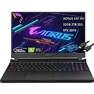 GIGABYTE AORUS 15P XD 15.6" FHD 240Hz (Intel 8-Core i7-11800H, 32GB RAM, 2TB PCIe SSD, RTX 3070), Thin Bezel IPS Gaming Laptop, Thunderbolt 4, RGB Backlit, Webcam, HDMI Cable, Windows 11-2022