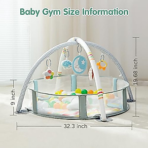 Lupantte 4-in-1 Baby Play Gym, Activity Gym Ball Pit with Detachable Anti-Slip Thickening Tummy Time Mat with Sensory Toys for Newborn Infant Toddler to Develop Motor&Cognition,Include 40 Balls