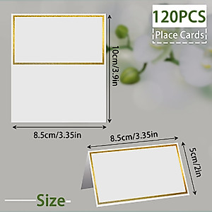 BEAGERUO 120 Pcs Place Cards for Table Setting, Blank Banquet Seat Cards, 2x3.35in, Name Cards, Tent Cards for Wedding, Birthday, Dinner Party (Gold)