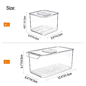 Redrubbit Fridge Food Storage Containers Bins Produce Saver with Vented Lids, Stackable Refrigerator Freezer Organizer with Removable Drain Tray, Fresh Keeper, 3 Pack