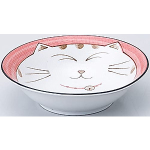 JapanBargain 2478x4, Japanese Porcelain Bowls Shallow Soup Bowls Smiling Kitty Cat Made in Japan, 6.75-inch, Pink
