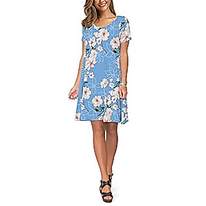 KORSIS Women's Summer Floral Dresses T Shirt Dress Flower Light Blue S