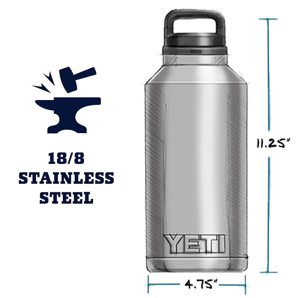 YETI Rambler 64 oz Bottle, Vacuum Insulated, Stainless Steel with Chug Cap, Offshore Blue