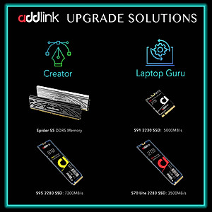 Addlink S70 Lite 1TB Ultra Durability Gaming SSD Maximum Speed 3200 MB/s Internal Solid State Hard Drive - M.2 2280 PCIe 3.0 NVMe Gen3X4 3D NAND SSD (ad1TBS70M2P)
