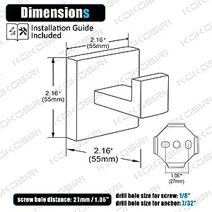 KOKOSIRI Bath Towel Hook Wall Mount Square Robe Hook Coat Hook, Bathroom Kitchen Garage Heavy Duty Wall Mounted, SUS 304 Stainless Steel, Brushed Gold, B1010BG-P2