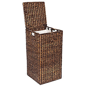 BIRDROCK HOME Single Laundry Hamper with Liner and Lid - Brown Wash - Hand Woven Natural Seagrass Fiber - Organize Clothes Storage - Easy Transport - Single Basket - Liner Bag
