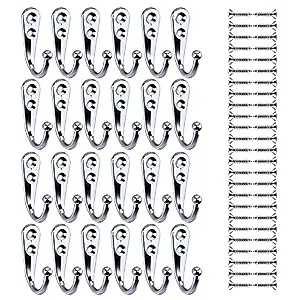 Sunmns 24 Pieces Coat Hooks Single Wall Mounted Robe Hook Hanger with 50 Pieces Screws (Silvery)