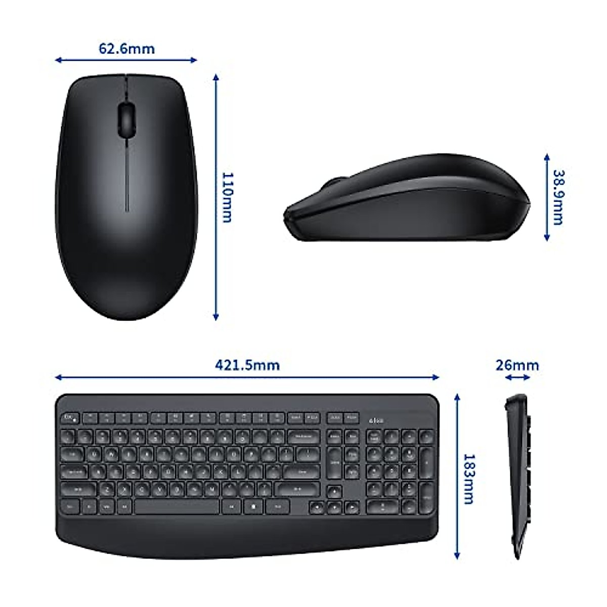 Wireless Keyboard and Mouse Combo, 2.4G Full-Sized Ergonomic Computer Keyboard with Wrist Rest and 1600 DPI Wireless Noiseless Mouse for Windows, PC, Laptop, Windows XP/7/8/10 (Black)