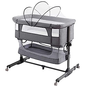nordmiex 3 in 1 Baby Crib Bedside Crib,Baby Bassinet,Adjustable Portable Bed for Infant/Baby,Deep Grey