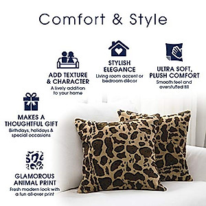 Cheer Collection Set of 2 Leopard Print Throw Pillows - Soft Velvety Faux Fur Decorative Couch Pillows, 18" x 18"