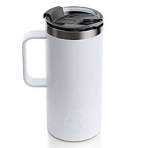 RTIC 20oz Coffee Travel Mug with Lid and Handle, Stainless Steel Vacuum-Insulated, Hot and Cold Drink, for Car, Camping, Chalk