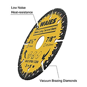 Waies 4-1/2 Inch Metal Cutting Diamond Blade for Angle Grinders, All Purpose Metal Cut Off Wheels for Steel, Rebar, Sheet Metal, Angle Iron, Stainless Steel (3PCS)