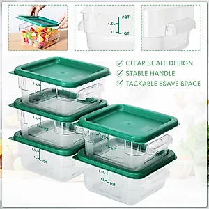 Lallisa 8 Pcs 2 Quart Food Storage Containers with Lids Clear Square Polycarbonate Marinating Container Dough Bucket with Lid(Green)