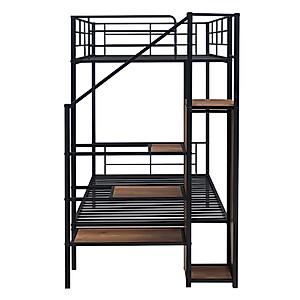 Metal Twin Over Twin Bunk Bed with Lateral Storage Ladder and Wardrobe,for Kids Teens Adults Bedroom Use (Black@Wardrobe-, Twin Over Twin)